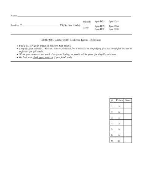 Midterm Exam 1 Solutions Calculus And Analytical Geometry Science