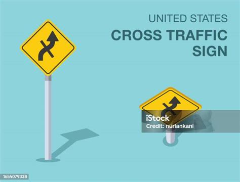 교통 규제 규칙 고립 된 미국 교차 교통 표지판 전면 및 평면도 벡터 그림 템플릿입니다 거리에 대한 스톡 벡터 아트 및 기타