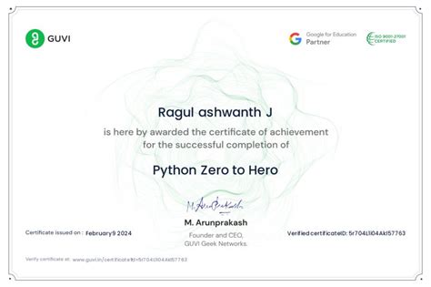 Ragul Ashwanth J On Linkedin I Am Happy To Share This That I Have Completed A Python Zero To Hero…