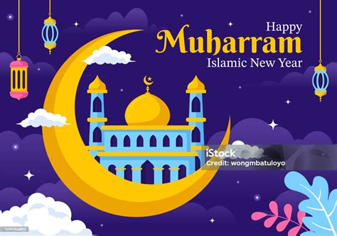 행복한 Muharram 벡터 일러스트레이션 플랫 만화 손으로 그린 랜딩 페이지 배경 템플릿에서 이슬람 새해를 축하 무하람에 대한 스톡 벡터 아트 및 기타 이미지 Istock