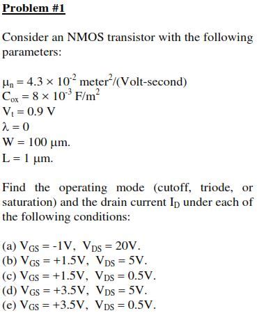 Solved Problem 1 Consider An NMOS Transistor With The Chegg Com