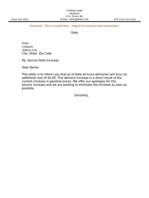 Labor Rate Increase Letter Doc Template Pdffiller