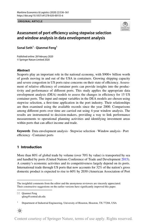 Assessment Of Port Efficiency Using Stepwise Selection And Window Analysis In Data Envelopment