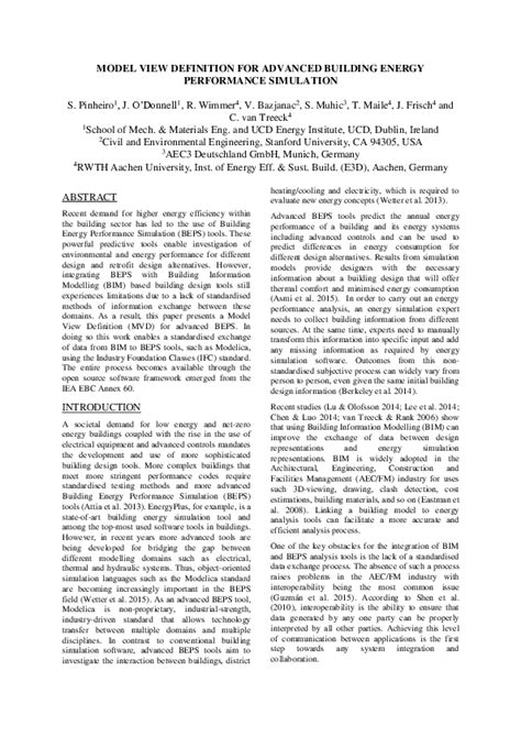 Pdf Model View Definition For Advanced Building Energy Performance Simulation