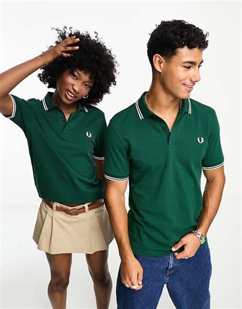 Fred Perry Unisex Twin Tipped Logo Polo In Green Asos