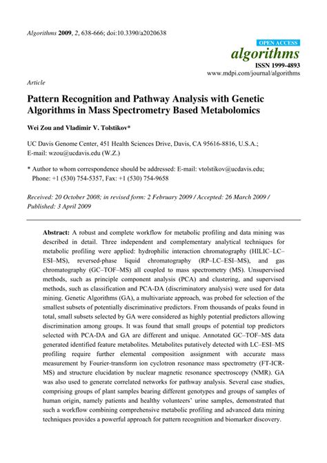 Pdf Pattern Recognition And Pathway Analysis With Genetic Algorithms