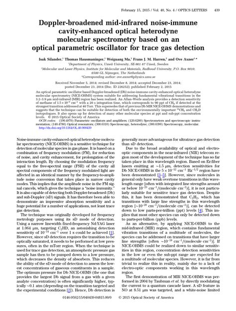 Pdf Doppler Broadened Mid Infrared Noise Immune Cavity Enhanced Optical Heterodyne Molecular