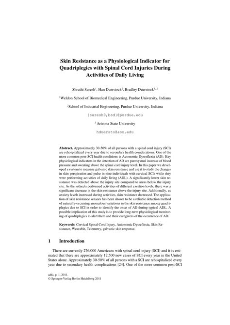 Pdf Skin Resistance As A Physiological Indicator For Quadriplegics