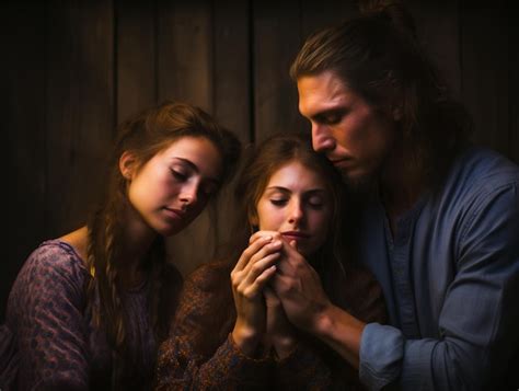 Momentos Espirituales Padres E Hijos En Oración Foto Premium