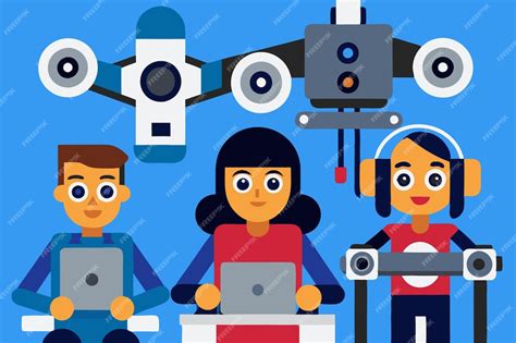 Robotics Lab Programming Robotic Drones For Various Applications Vector Illustration Premium