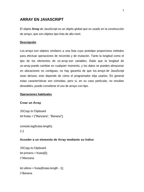 Array En Javascript Pdf Puntero Programación De Computadora Ingeniería De Software