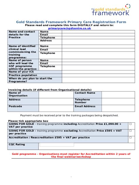 Gold Standards Framework Primary Care Registration Doc Template Pdffiller