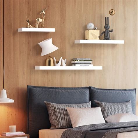 Wall Decor Wall Mounted Wooden Shelf Storage Rectangular Floating Shelves White Set Of 3