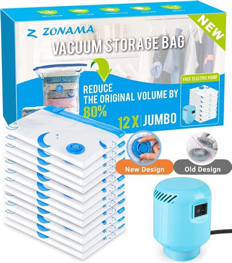 Zalflex Jumbo Vacuum Bags 12 Pack With Pump Reusable Space Saver For