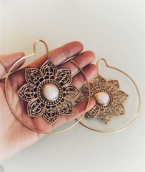 Big Ear Weights Mandala Ear Weight Large Golden Ear Weights Huge Ear Weights Ear Weights