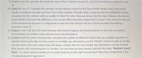 10 3pts For Row 27 Calculate The Averages For All
