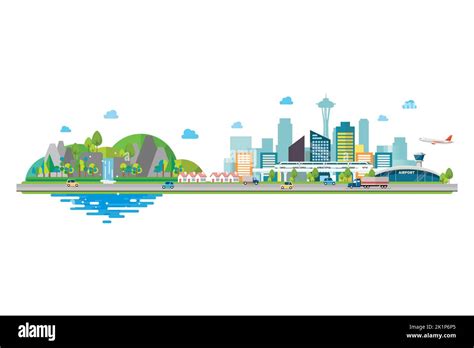 Cityscape With Infrastructure And Nature Landscape Vector Illustration