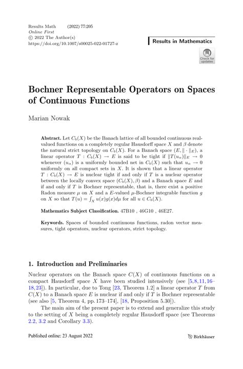 Pdf Bochner Representable Operators On Spaces Of Continuous Functions
