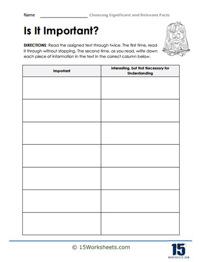 Determining Importance Worksheets
