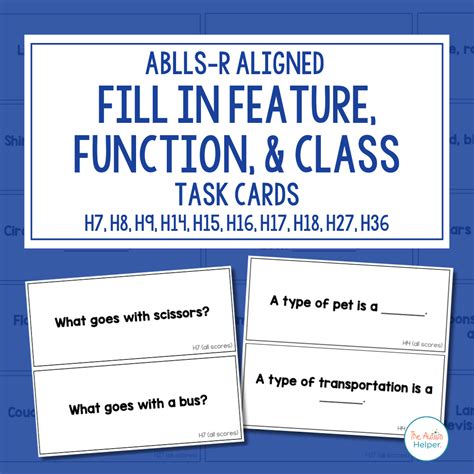 fill in feature function and class task cards [ablls r aligned to h