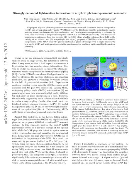 Pdf Strongly Enhanced Light Matter Interaction In A Hybrid Photonic Plasmonic Resonator