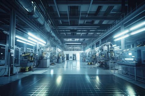 A Futuristic Factory Floor With Robots And Automated Systems Producing