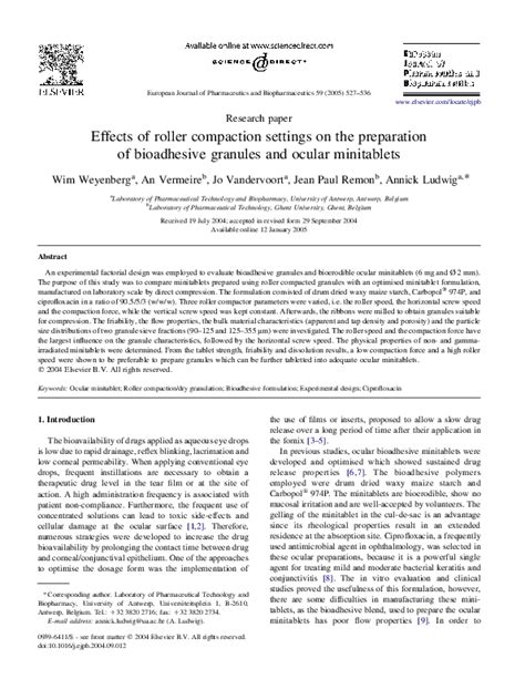 Pdf Effects Of Roller Compaction Settings On The Preparation Of