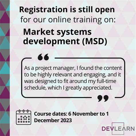devlearn consultancy on linkedin reminder registration for our market systems development msd