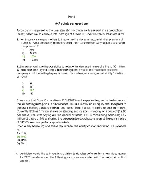 Mock Exam Class Part I 0 Points Per Question A Company Is Exposed
