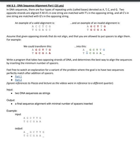 Solved HW DNA Sequence Alignment Part Pts In DNA Chegg