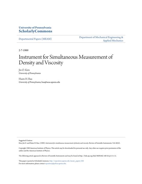 Pdf Instrument For Simultaneous Measurement Of Density And Viscosity
