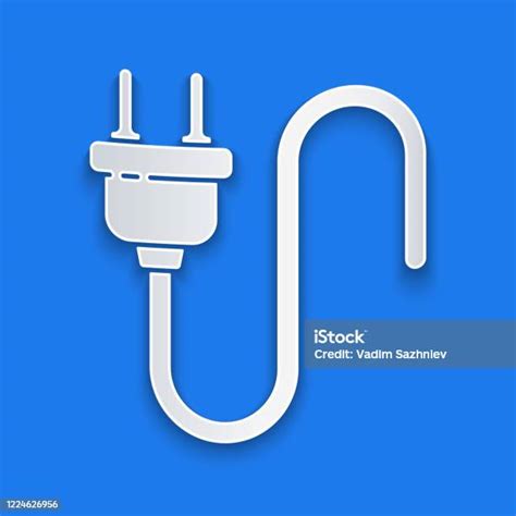 파란색 배경에 격리 된 종이 잘라 전기 플러그 아이콘 연결 및 전기의 분리의 개념 종이 아트 스타일입니다 벡터 일러스트레이션 3차원 형태에 대한 스톡 벡터 아트 및 기타