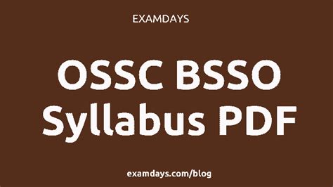 OSSC BSSO Syllabus PDF Download