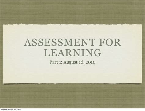 Assessment For Learning Session 1 Ppt