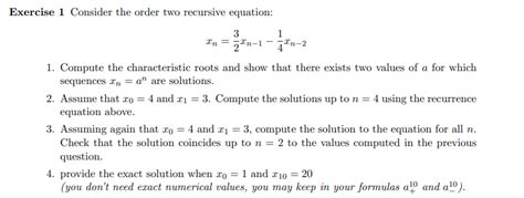 solved exercise 1 consider the order two recursive equation