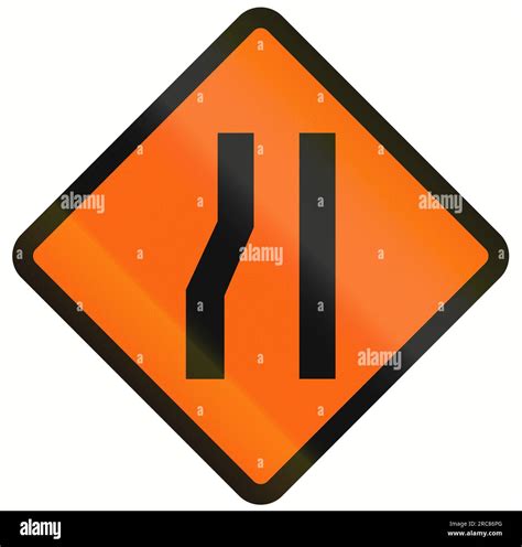 Indonesian Temporary Road Warning Sign Road Narrows On The Left Stock