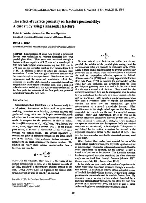 Pdf The Effect Of Surface Geometry On Fracture Permeability A Case
