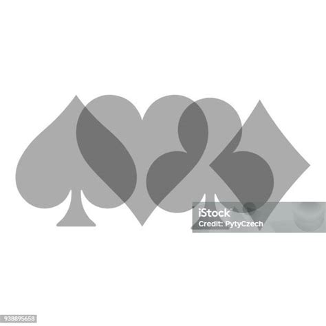 포커 카드 흰색 바탕에 하트 스페이드 다이아몬드 클럽에 맞는 카지노 도박 테마 벡터 일러스트입니다 부분적으로 겹치는 회색 투명 도형 4에 대한 스톡 벡터 아트 및 기타