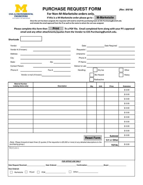 Purchase Order Request Form Template