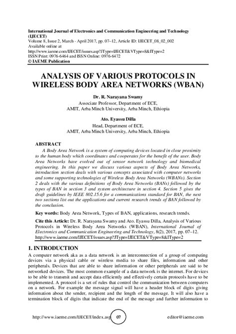 Pdf Analysis Of Various Protocols In Wireless Body Area Networks Wban Iaeme Publication