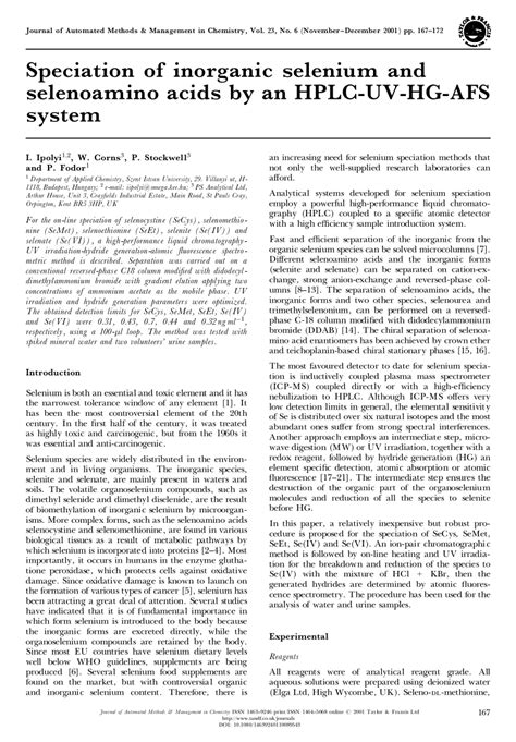 Pdf Speciation Of Inorganic Selenium And Selenoamino Acids By An Hplc Uv Hg Afs System