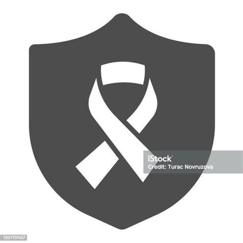 보호 및 암 치료 리본 솔리드 아이콘의 엠블럼 세계 암 의 날 개념 흰색 배경에 세계 암 인식 기호 글리프 스타일의 방패 Amd 테이프 아이콘 벡터 그래픽 Charity