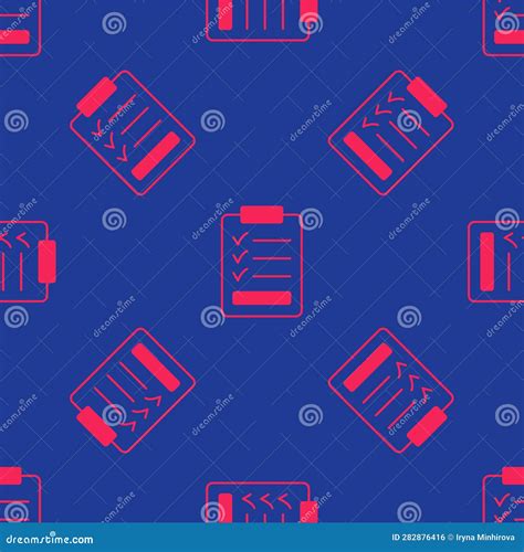 Red Clipboard With Checklist Icon Isolated Seamless Pattern On Blue Background Control List
