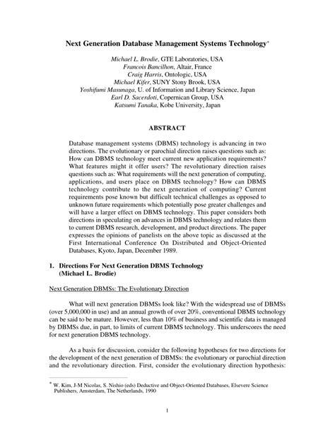 Pdf Next Generation Database Management Systems Technology