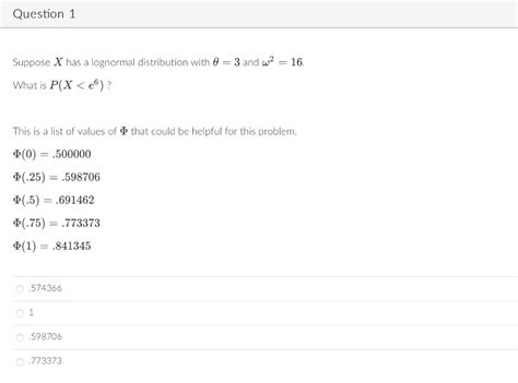 Solved Question 1 Suppose X Has A Lognormal Distribution