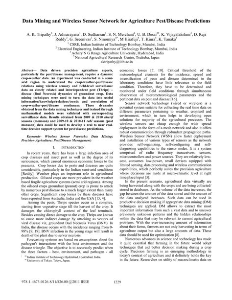 Pdf Data Mining And Wireless Sensor Network For Agriculture Pest