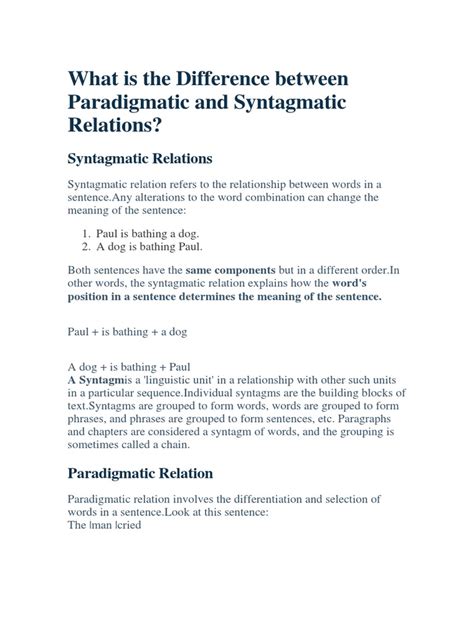 What Is The Difference Between Paradigmatic And Syntagmatic Relations Pdf Linguistics Grammar