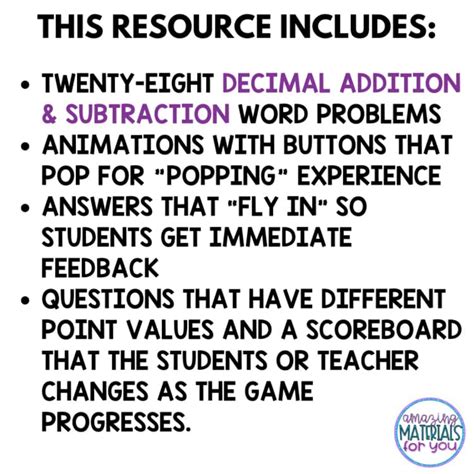 Decimal Addition And Subtraction Word Problems Digital Power Point Game Show