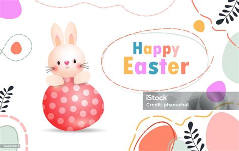 행복한 부활절 포스터 인사말 카드와 작은 토끼 토끼 만화 디자인 부활절 달걀 축제 Oster 배경 배너 템플릿 고립 된 벡터 일러스트 레이 션 계절에 대한 스톡 벡터 아트