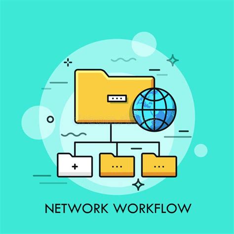 Tree Scheme With Yellow Folder Symbols And Globe Concept Of Directory
